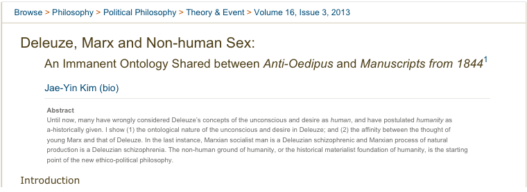 Deleuze, Marx and Non-human Sex: An Immanent Ontology Shared between ...